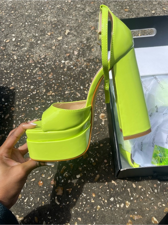 Fashion Nova | Shoes | Fashion Nova Neon Lime High Platform Block Heel ...